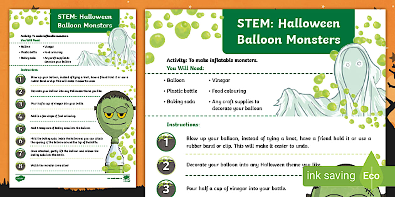 STEM: Halloween Balloon Monsters - Worksheet (teacher made)