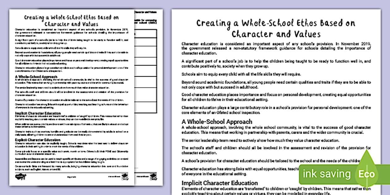 Good Character Guidance & Values - Whole School Approach UK