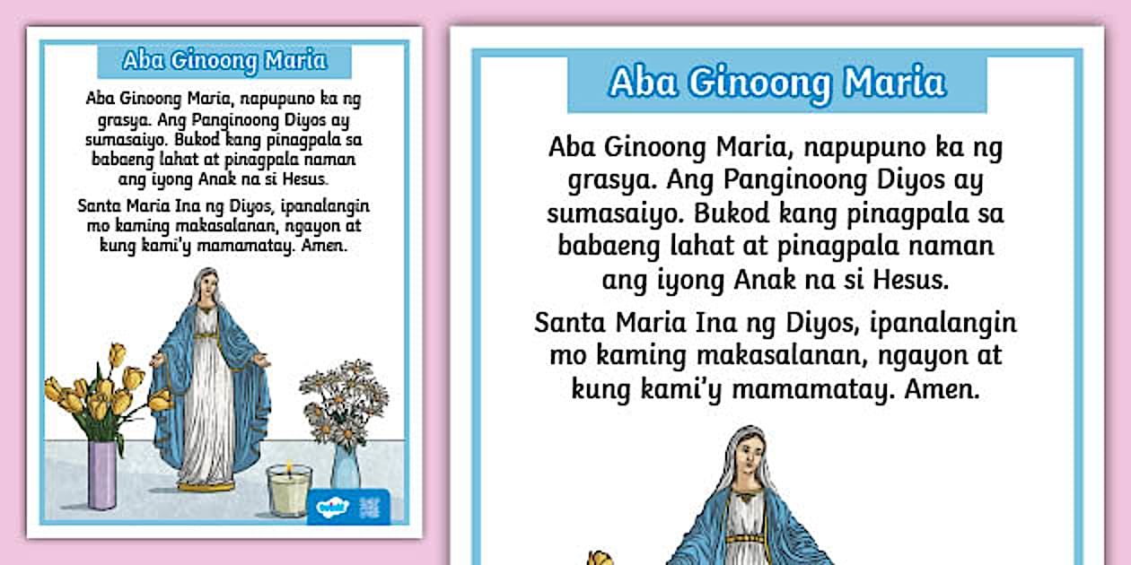 Aba Ginoong Maria Poster | Hail Mary Tagalog | Twinkl