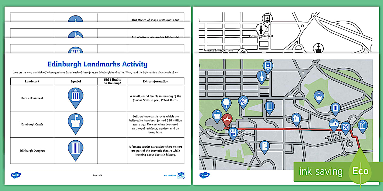 Edinburgh Landmarks - Map Activity for Children - Twinkl