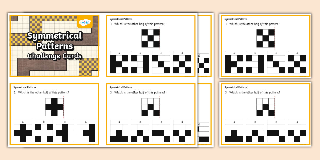 Symmetrical Patterns Challenge Cards - Maths - KS2 - Twinkl