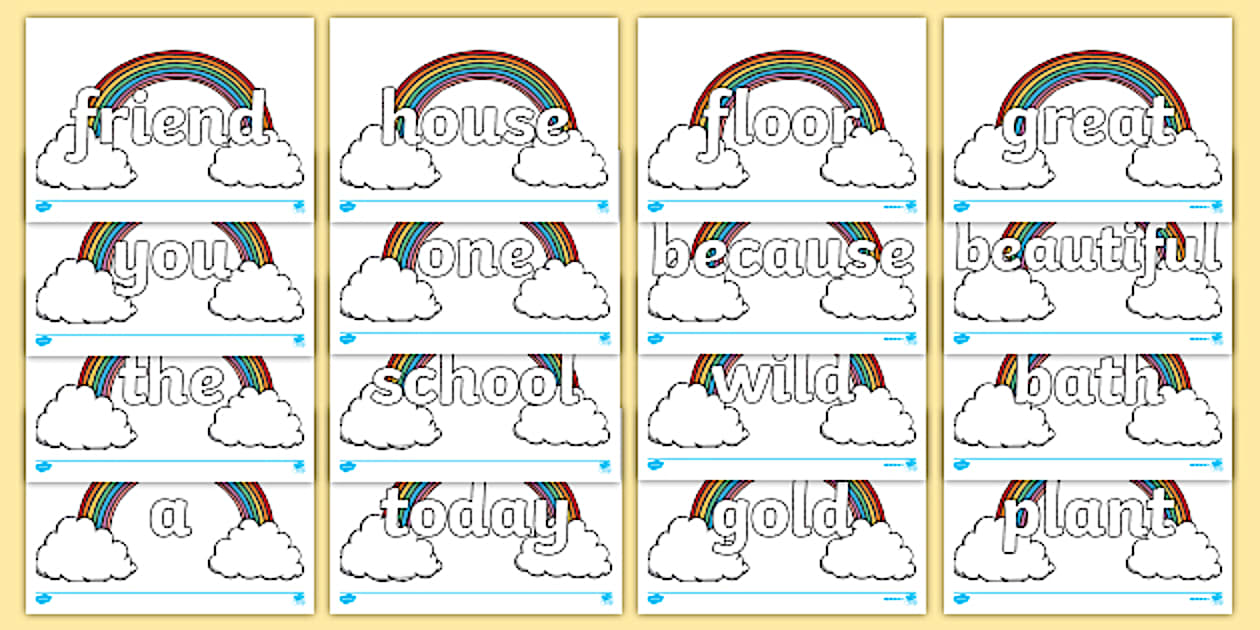 Year 1 and 2 Common Exception Words on Rainbows Worksheet