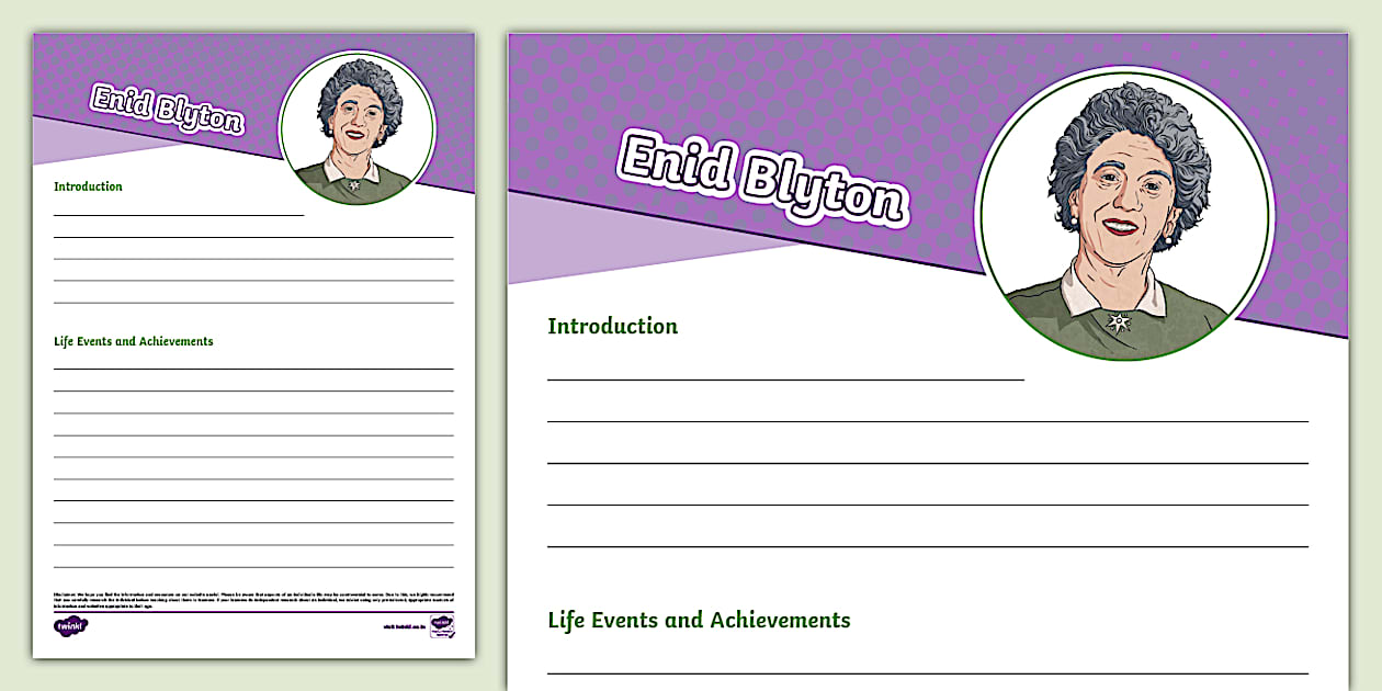 Enid Blyton Biography Template (teacher made) - Twinkl