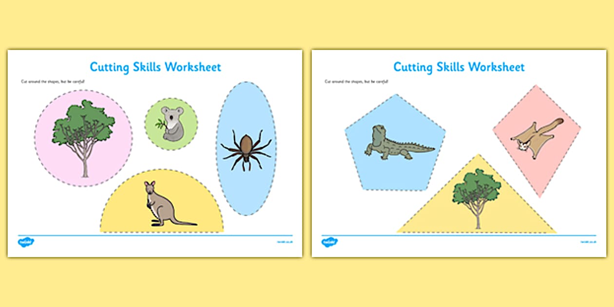 Black and White Bush Habitat Cutting Skills Worksheet