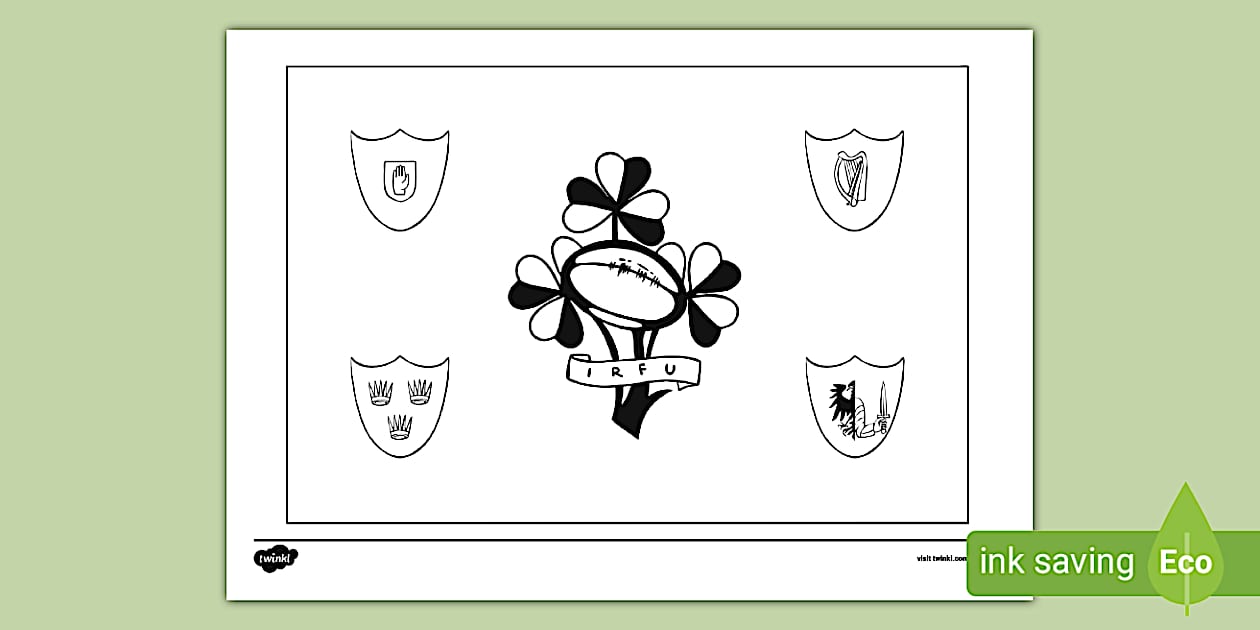 Irish Rugby Flag Colouring Worksheet (teacher made) - Twinkl