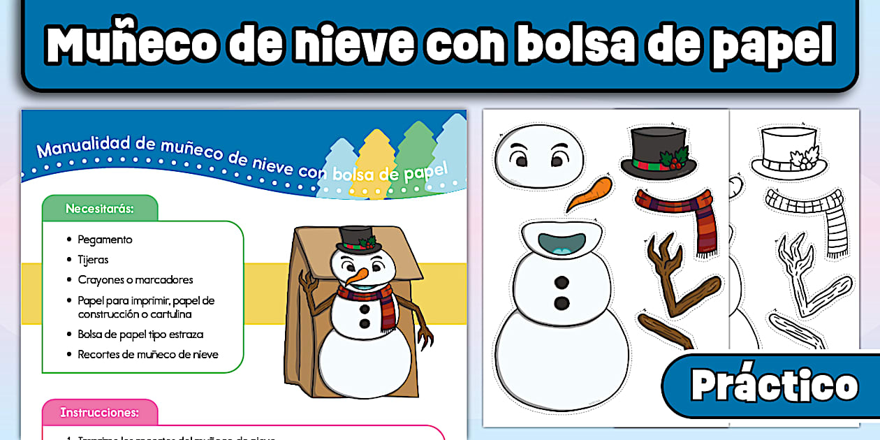 Manualidad de muñeco de nieve con bolsa de papel