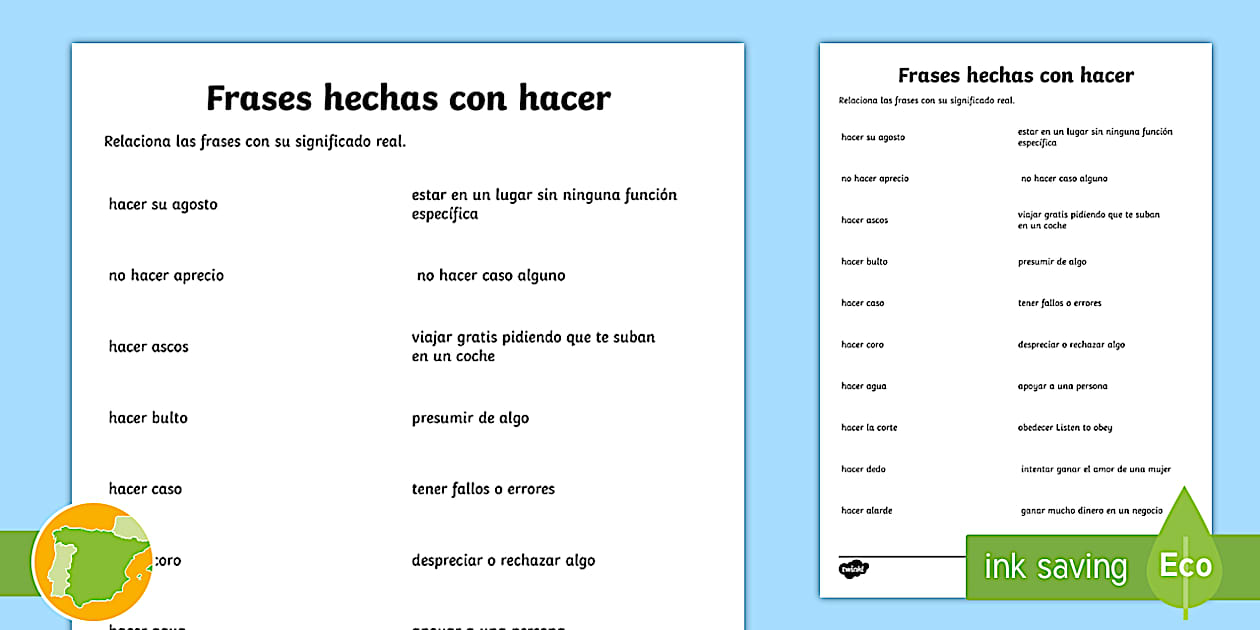 Ficha de actividad: Relaciona frases hechas con hacer 1