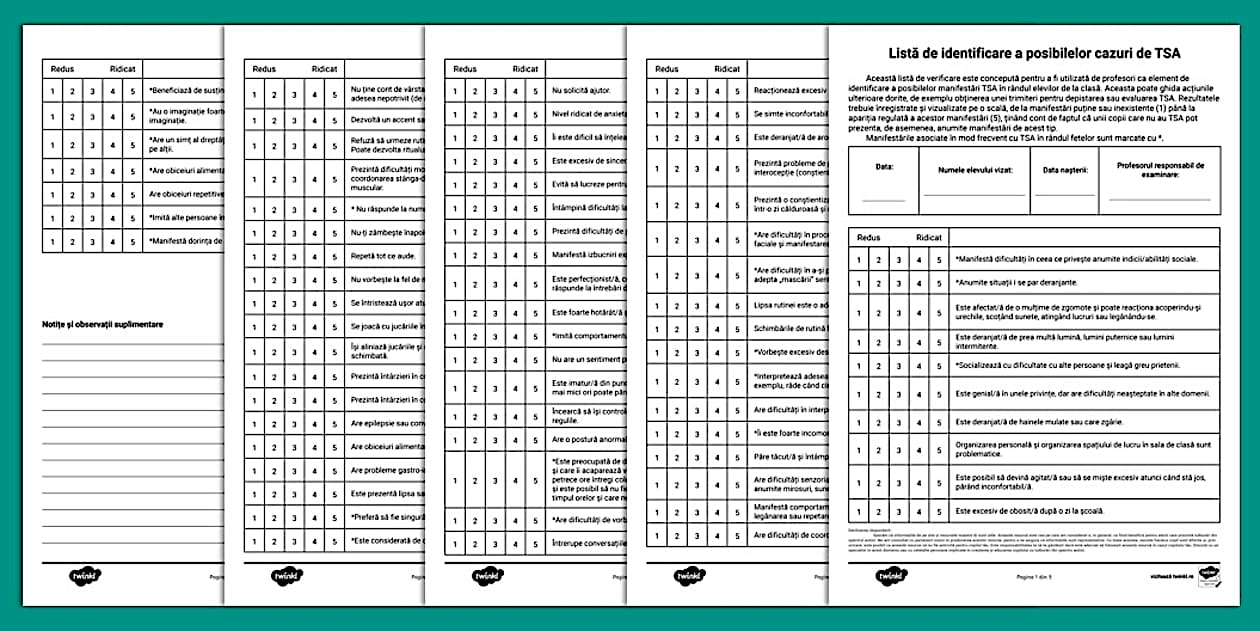Listă de identificare a posibilelor cazuri de TSA