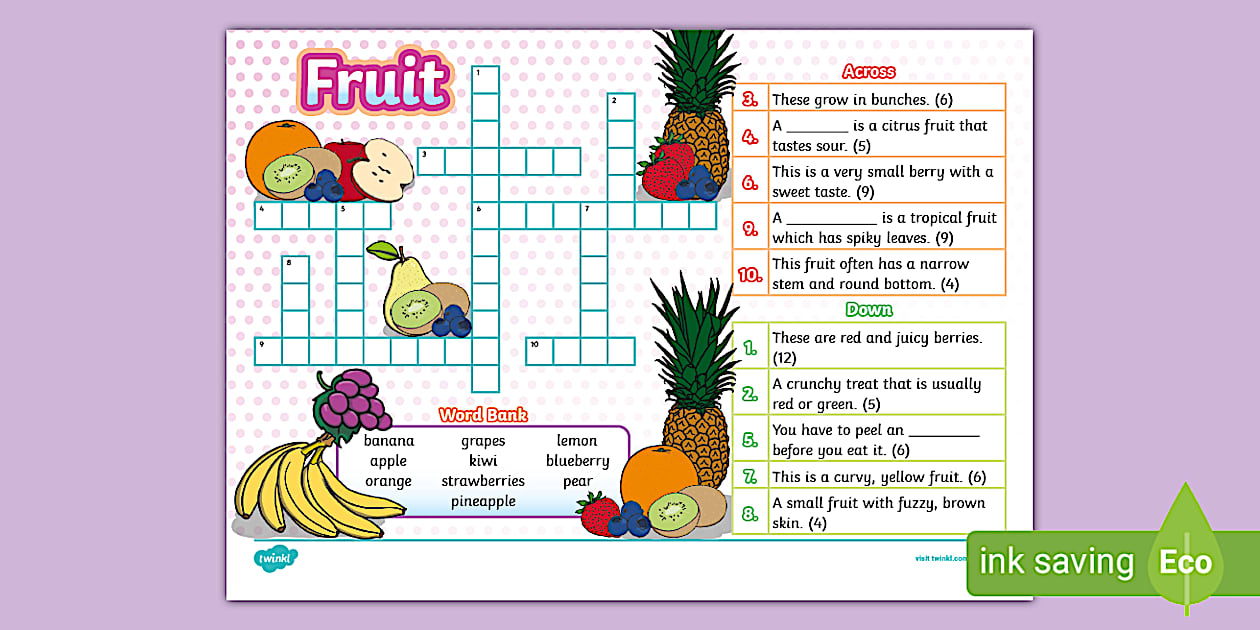 Fruit Crossword - KS1 (teacher made) - Twinkl
