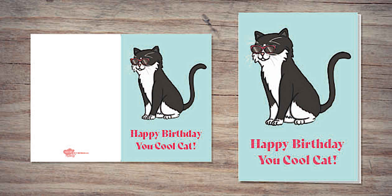 Cool Cat Birthday Card | Twinkl Party (teacher made)