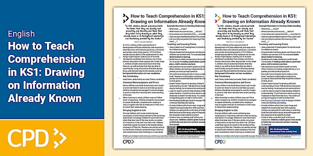 How to Teach Comprehension in KS1: Drawing on Information Already Known