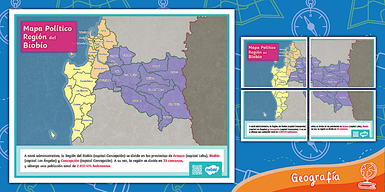 Póster XL de la región del Biobío - mapa para la clase