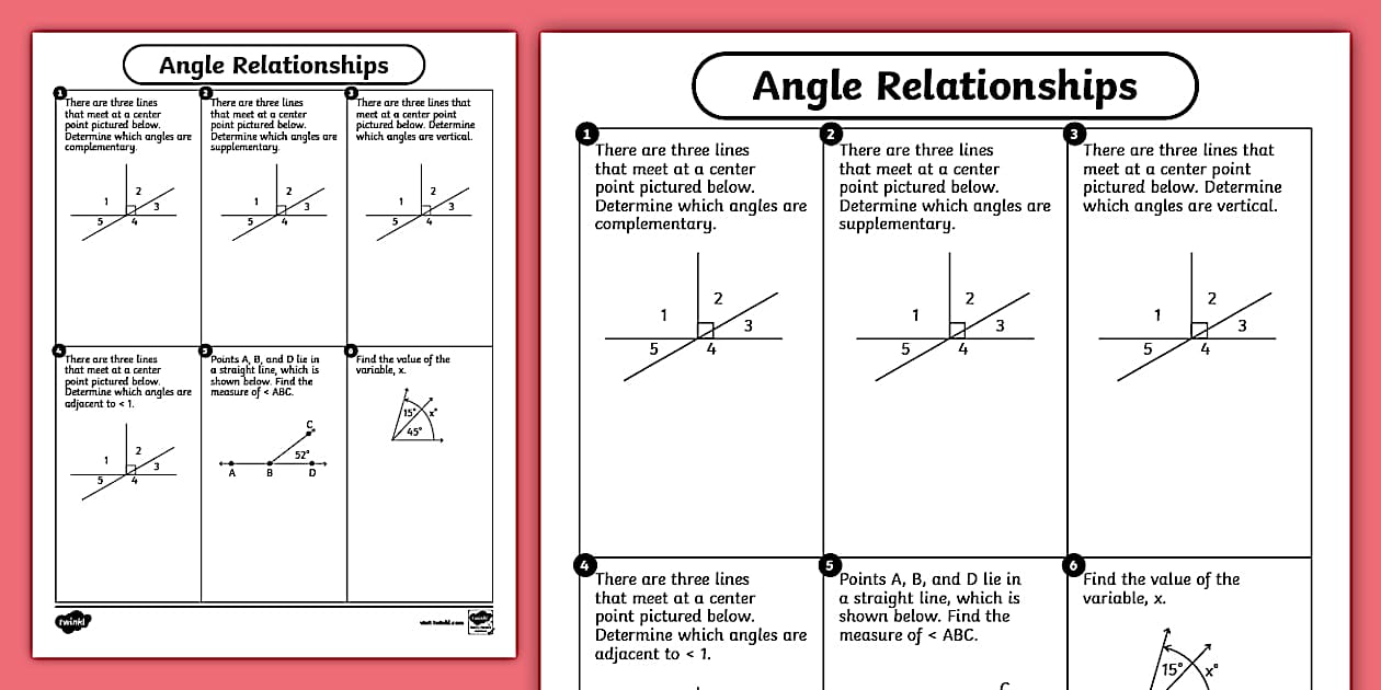Angle Relationships Worksheet for 7th Grade | Twinkl USA