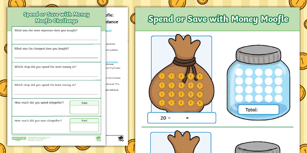 👉 Spend or Save with Money Moofle: Maths Recording Sheet