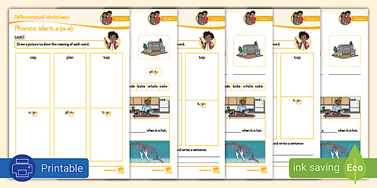 Grade 2 Phonics: Silent e (a-e) - Differentiated Worksheets