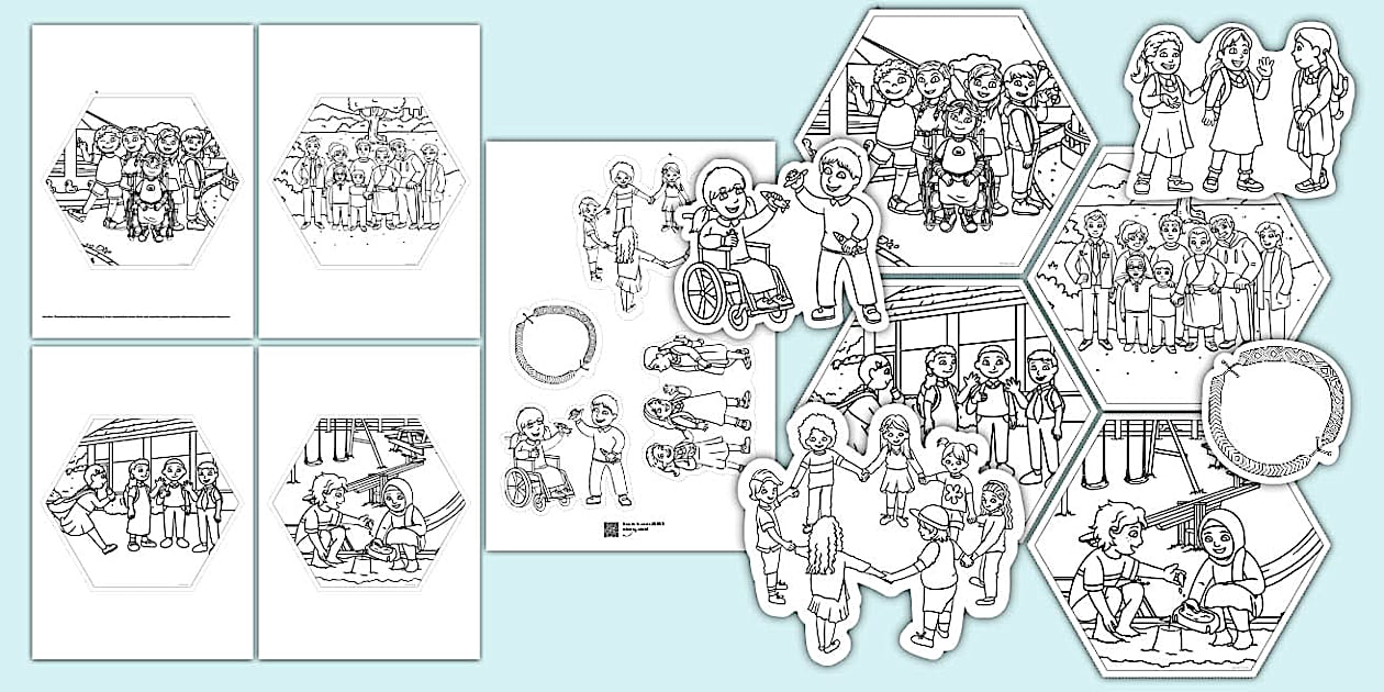 Friendship Hexagon Display Colouring Activity - Twinkl