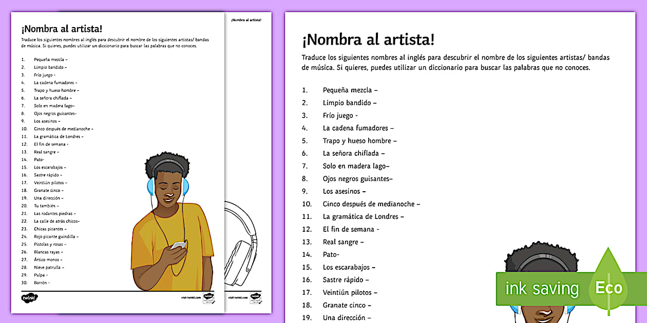 Name The Artist Spanish Worksheet / Worksheet - Twinkl