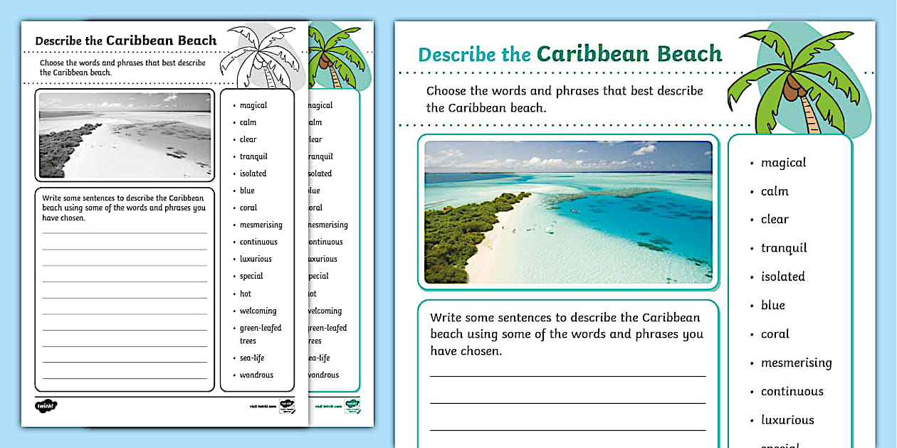 Describe the Caribbean Beach Worksheet (teacher made)