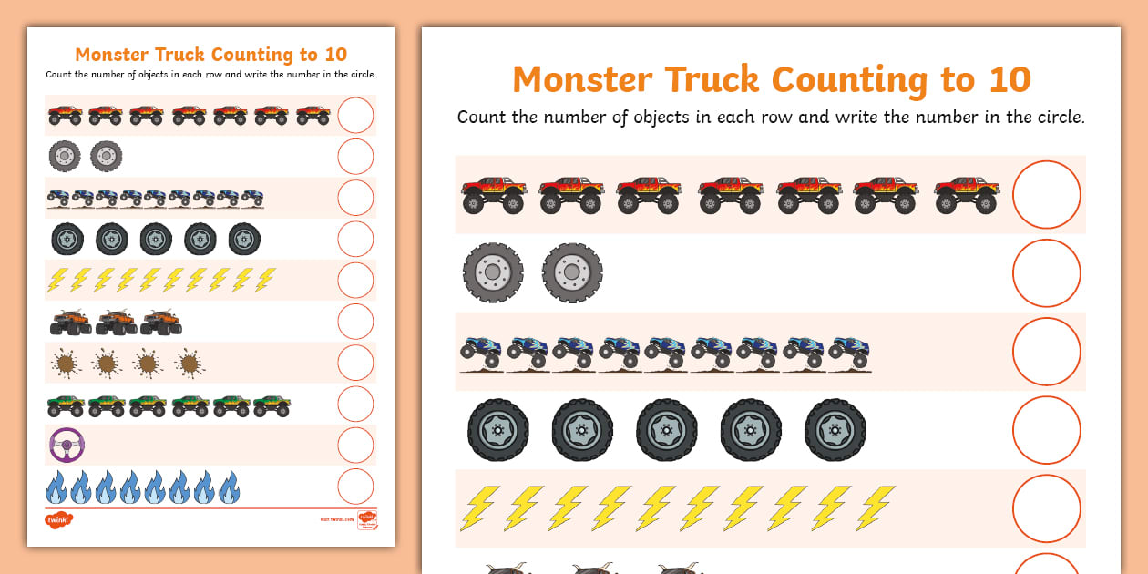 👉 Monster Truck Counting to 10 Activity - Twinkl