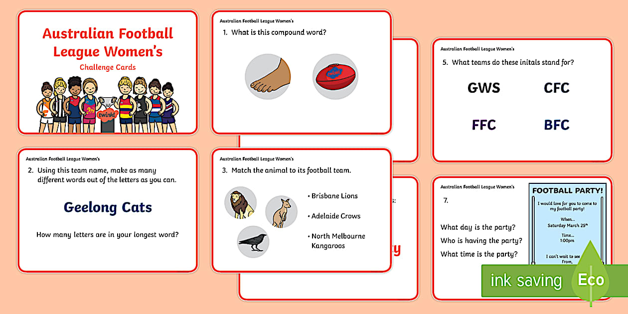 Women's Australian Rules Football Literacy Challenge Cards