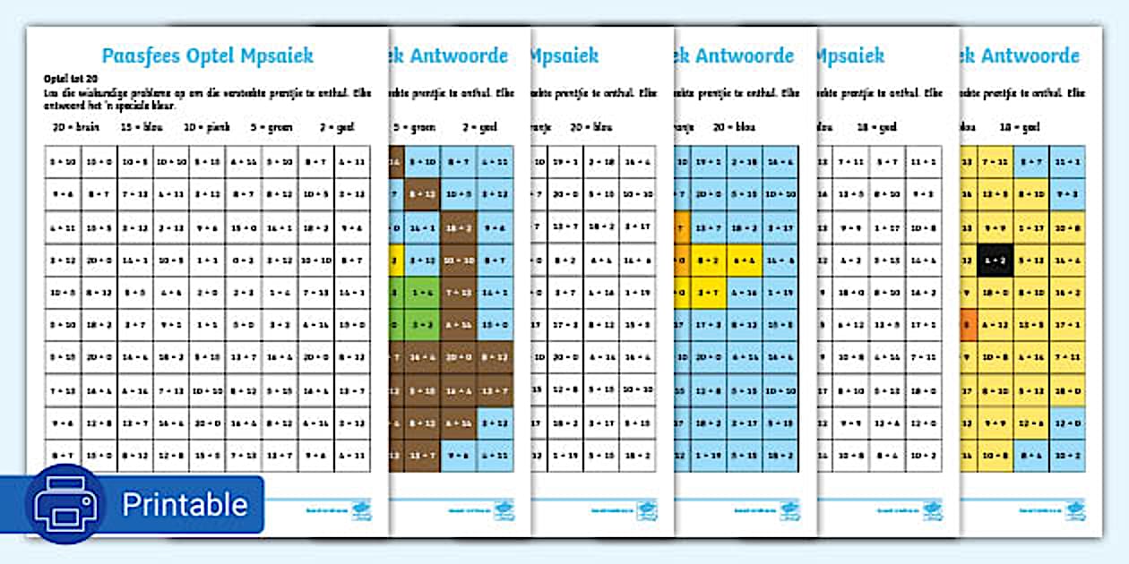Paasfees-tema Optel-mosaïek Aktiwiteitskaart (teacher made)