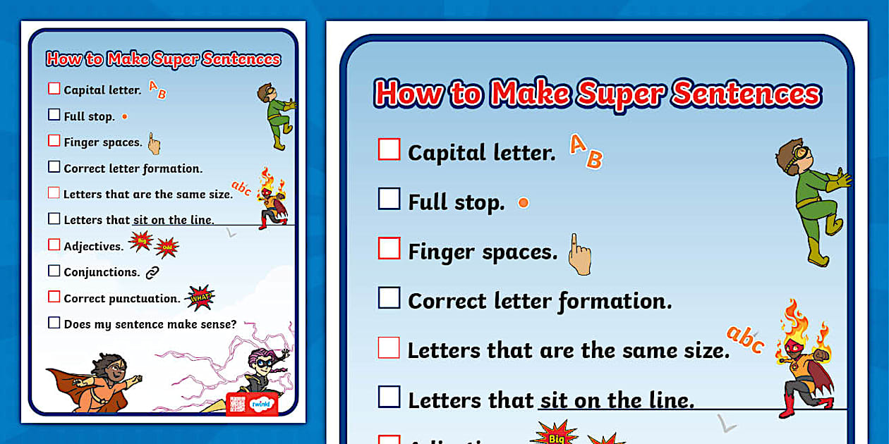 * NEW * Writing Sentences Checklist Display Poster - Twinkl