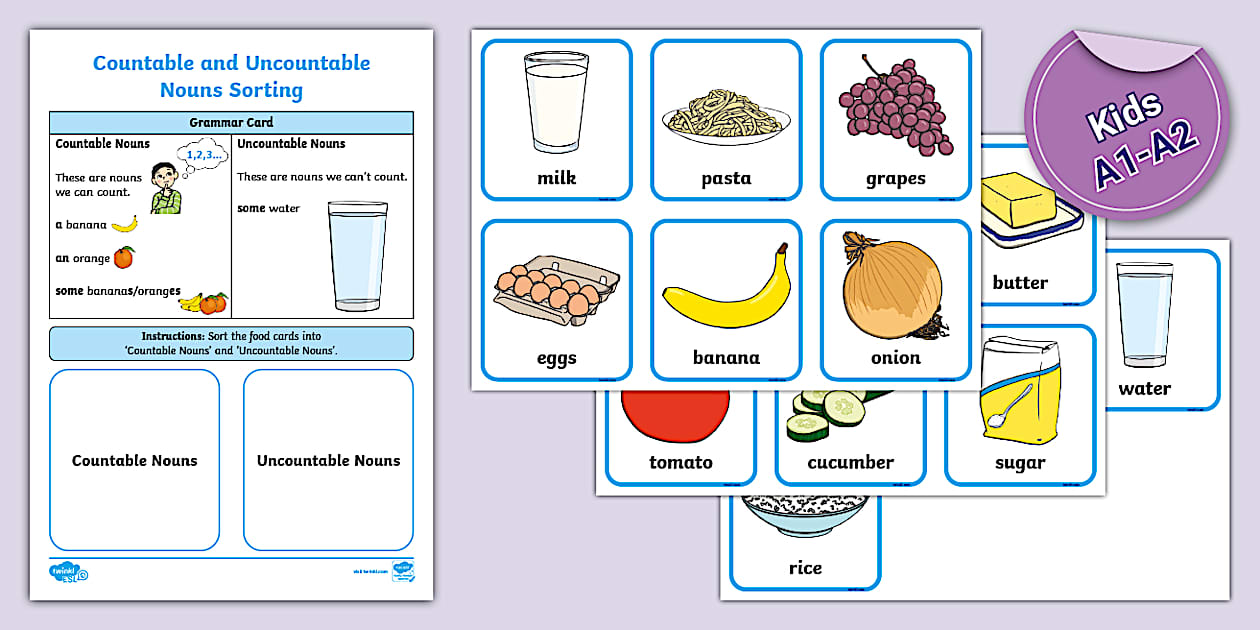 ESL Countable and Uncountable Nouns Worksheet Printable Game