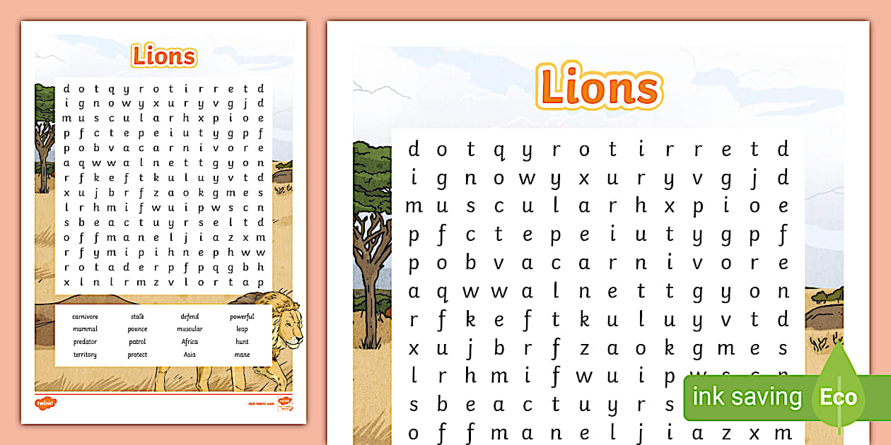 Lion Word Search - Twinkl - KS2 (teacher made) - Twinkl