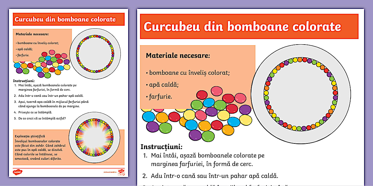 Curcubeu din bomboane colorate – Experiment (Teacher-Made)