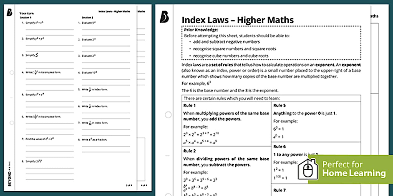 👉 Index Laws Worksheet | GCSE Maths | Beyond Secondary