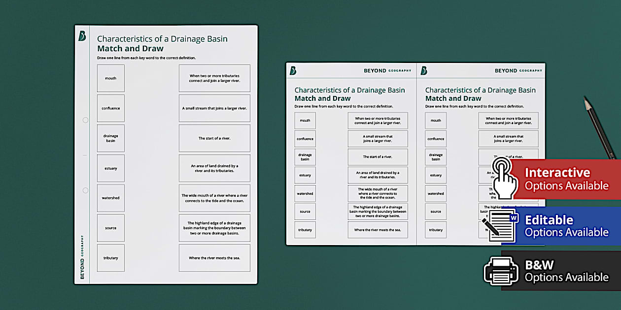 Characteristics of a Drainage Basin Match and Draw - Twinkl