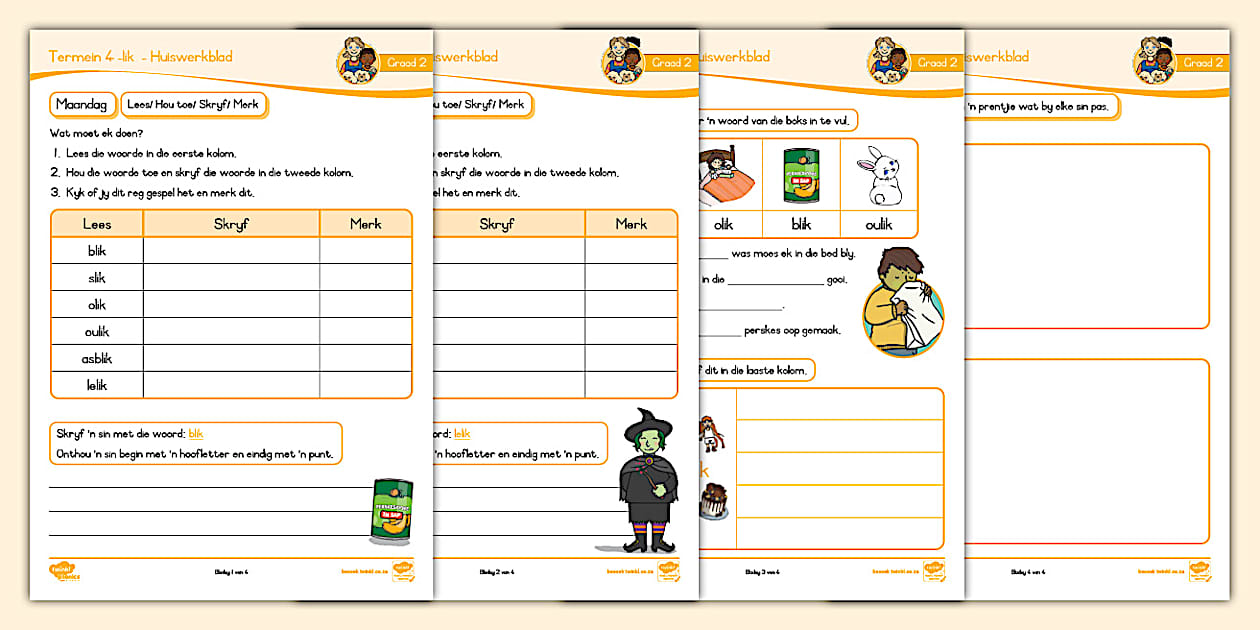 Graad 2 Klanke - Huiswerkblad -lik - Twinkl