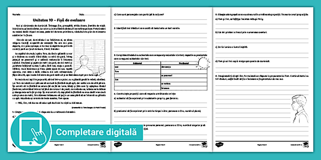 Clasa a IV-a: LLR Unitatea 10 – Fișă de evaluare