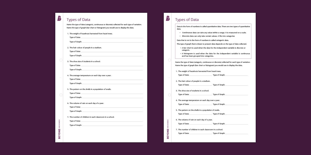 Types of Variation Data Worksheet | Beyond Science - Twinkl