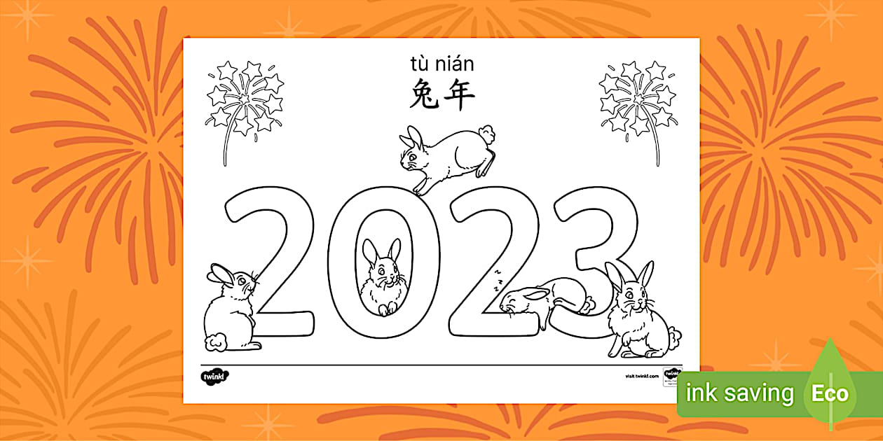 *Singapore Mandarin with Pinyin Year of Rabbit Colouring worksheet*