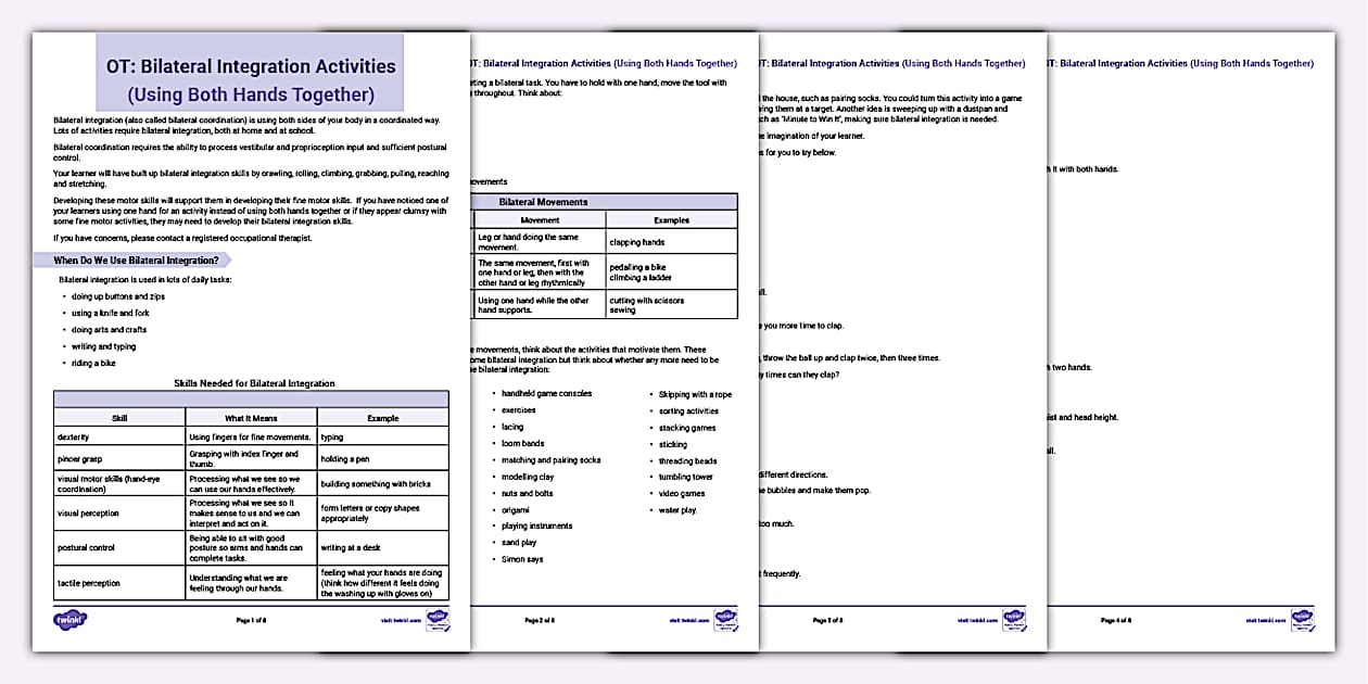 OT: Bilateral Integration (Using Both Hands Together) Activities