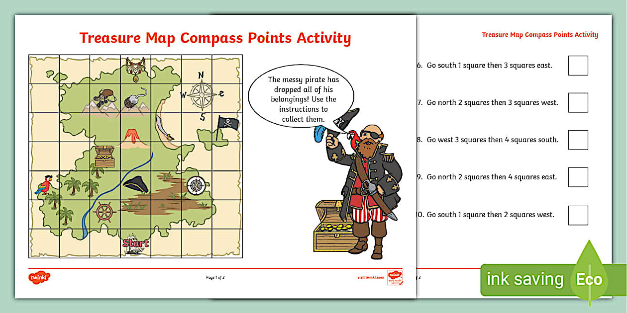 Editable Treasure Map Compass Points Activity - Twinkl