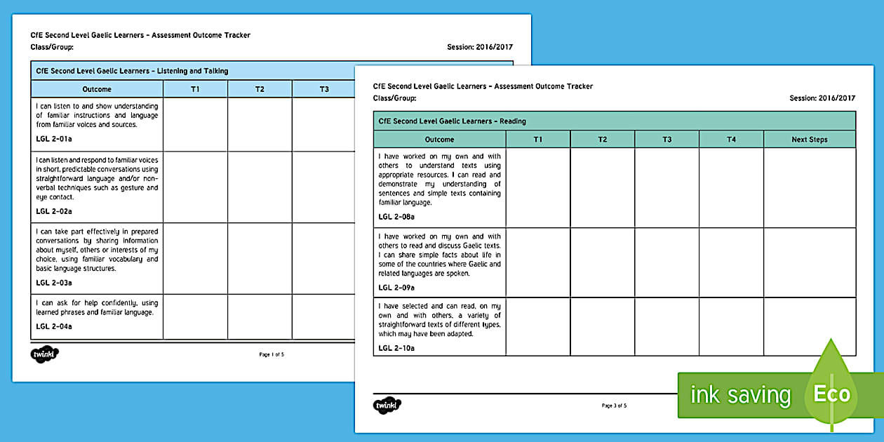 Editable CfE Second Level Gaelic Learners Experiences & Outcomes Assessment