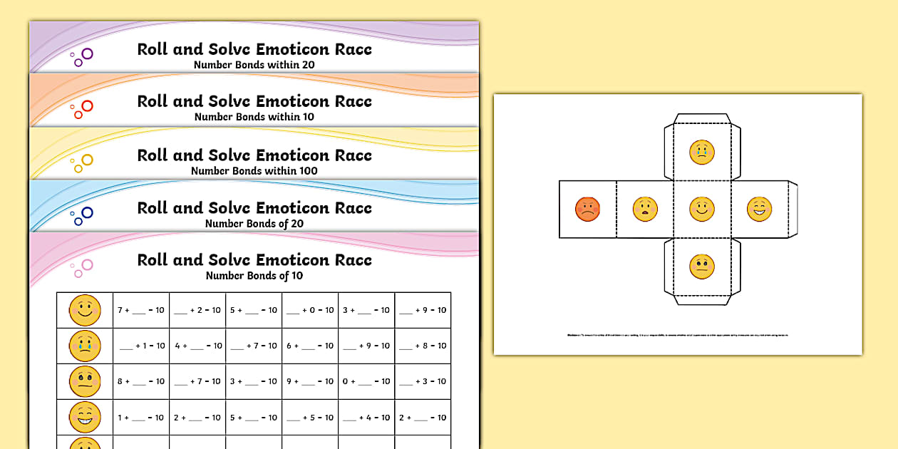 👉 😊 Emoji Race Arithmetic Activity | Roll and Solve | Twinkl KS1