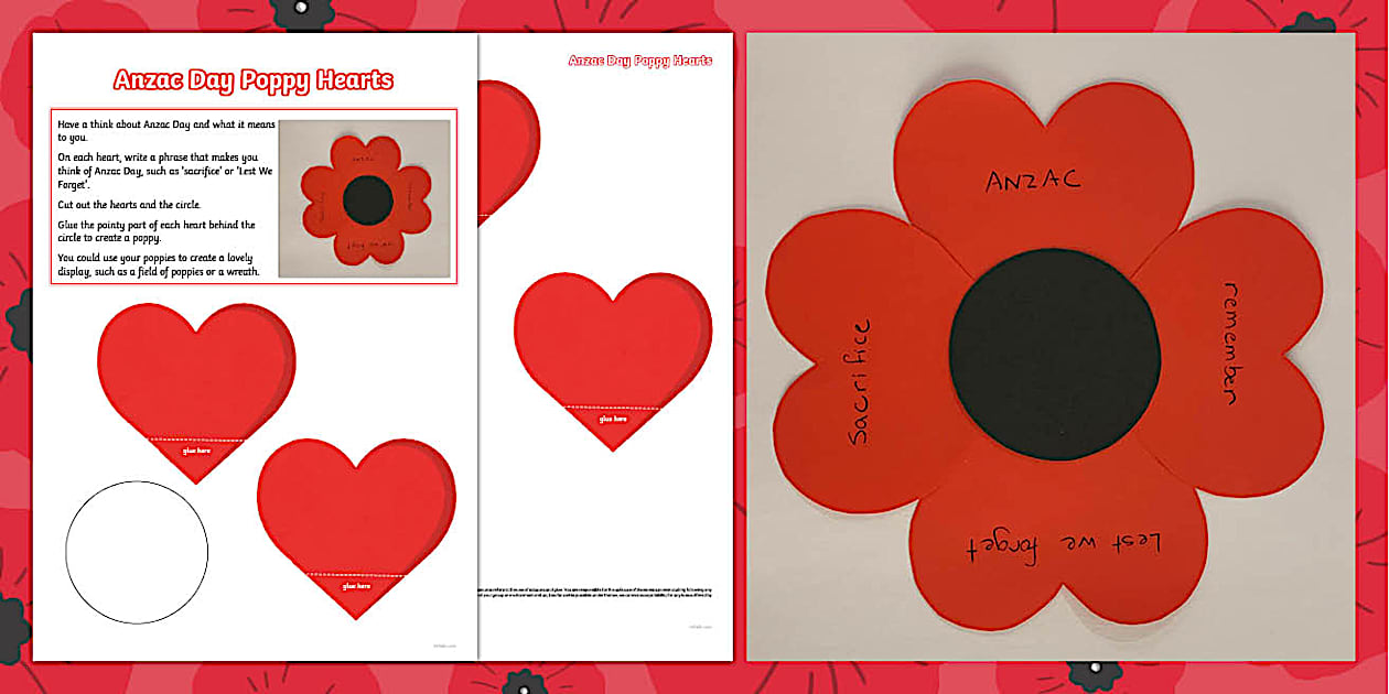 Anzac Day Poppy Hearts Craft | Twinkl (teacher made)