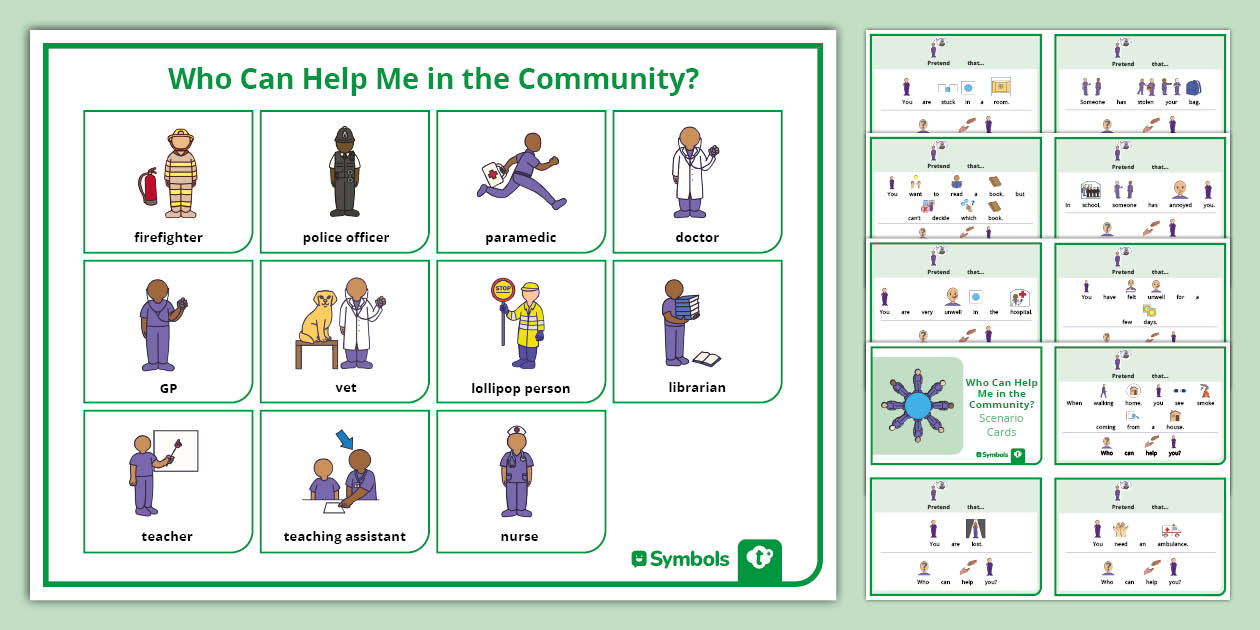 Twinkl Symbols:Older Learners:Who Can Help Me Scenario Cards