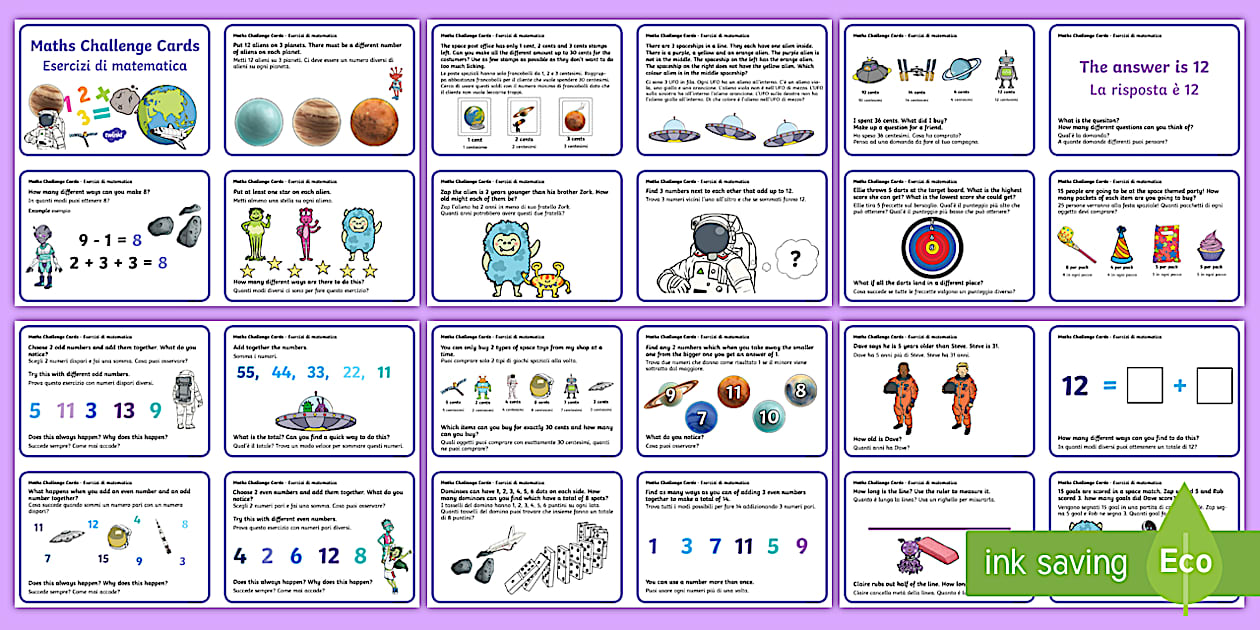 Space Themed Maths Challenge Cards English/Italian - Space Themed KS1 Maths