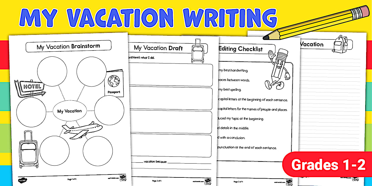 My Vacation Writing Prompt Worksheet for Grades 1-2 - Twinkl