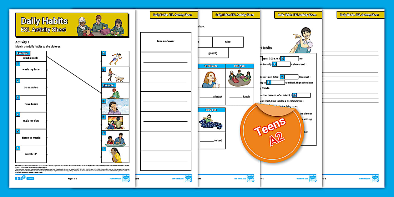 ESL Daily Habits Activity Sheet [Teens, A2] - Twinkl