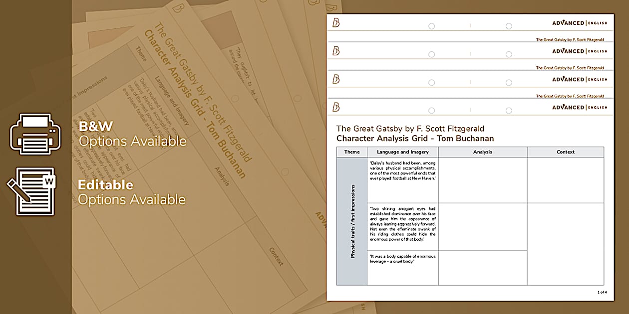 Tom Buchanan Character Grid | Beyond English (Teacher-Made)