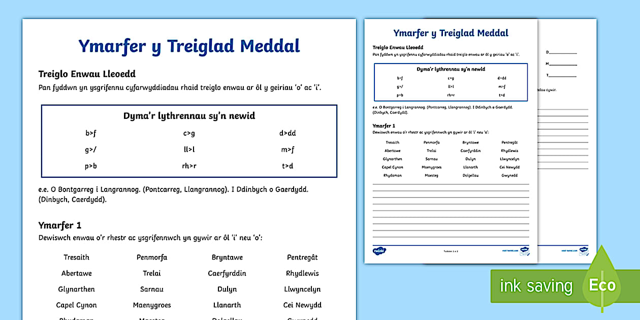 Black and White Ymarfer y Treiglad Meddal ar ôl 'i' ac 'o' Taflen ...
