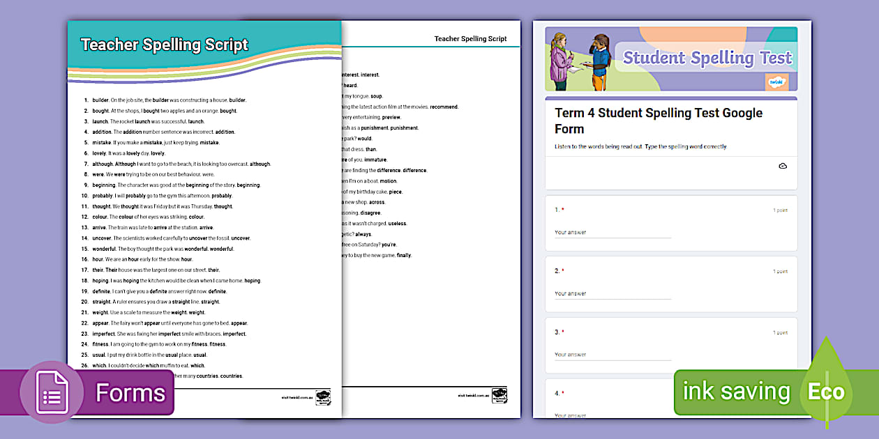 Year 4 Term 4 Spelling Assessment - Educational Resources