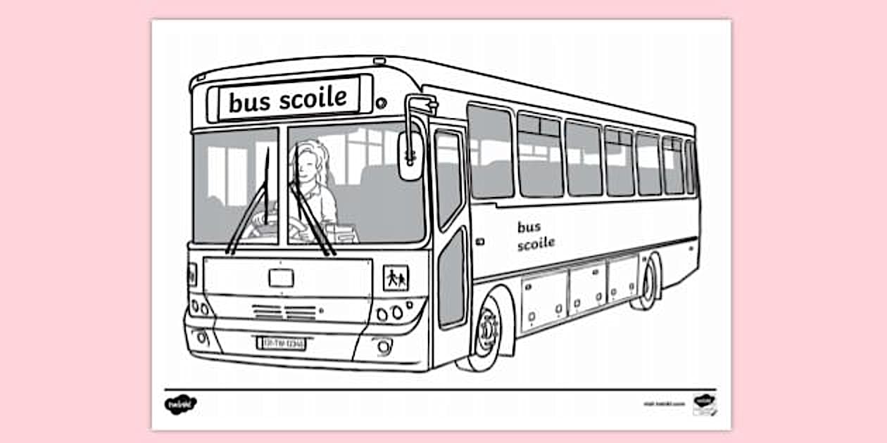 Irish School Bus with Bus Driver Colouring | Colouring Sheet
