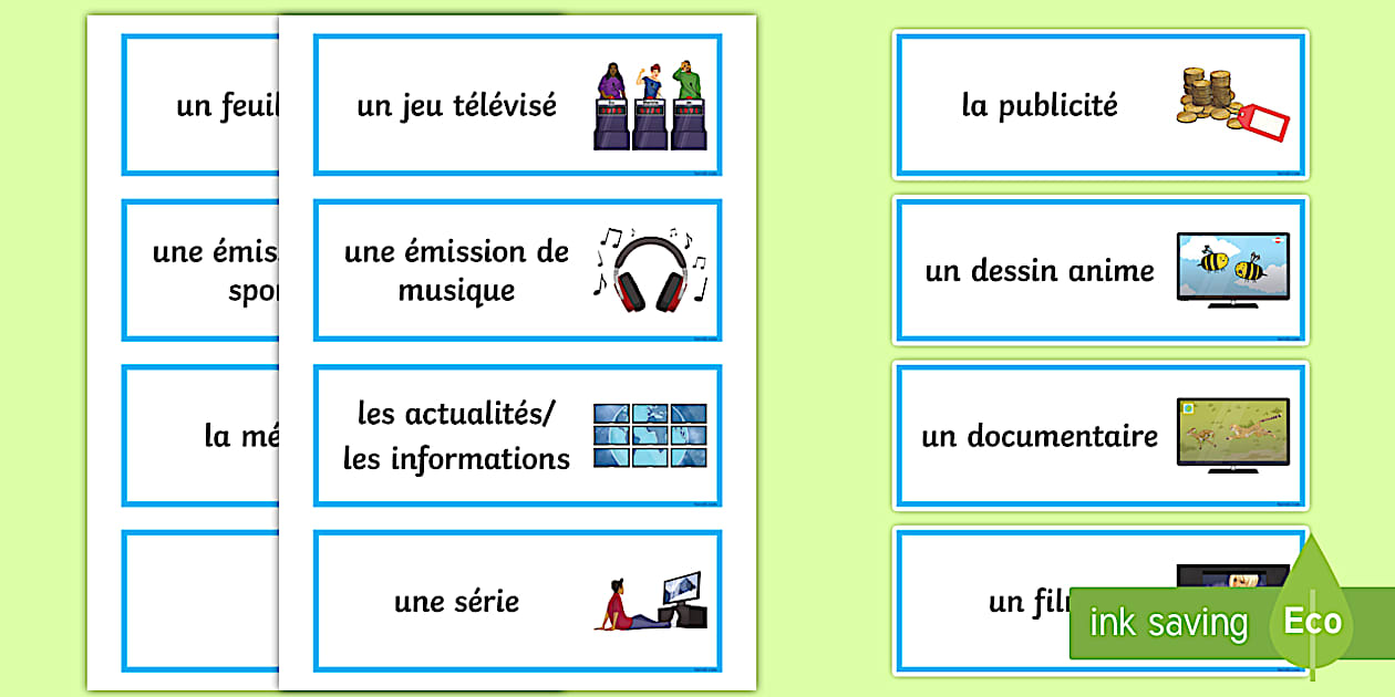 TV Programmes French Word Cards - TV Programmes Matching Cards French