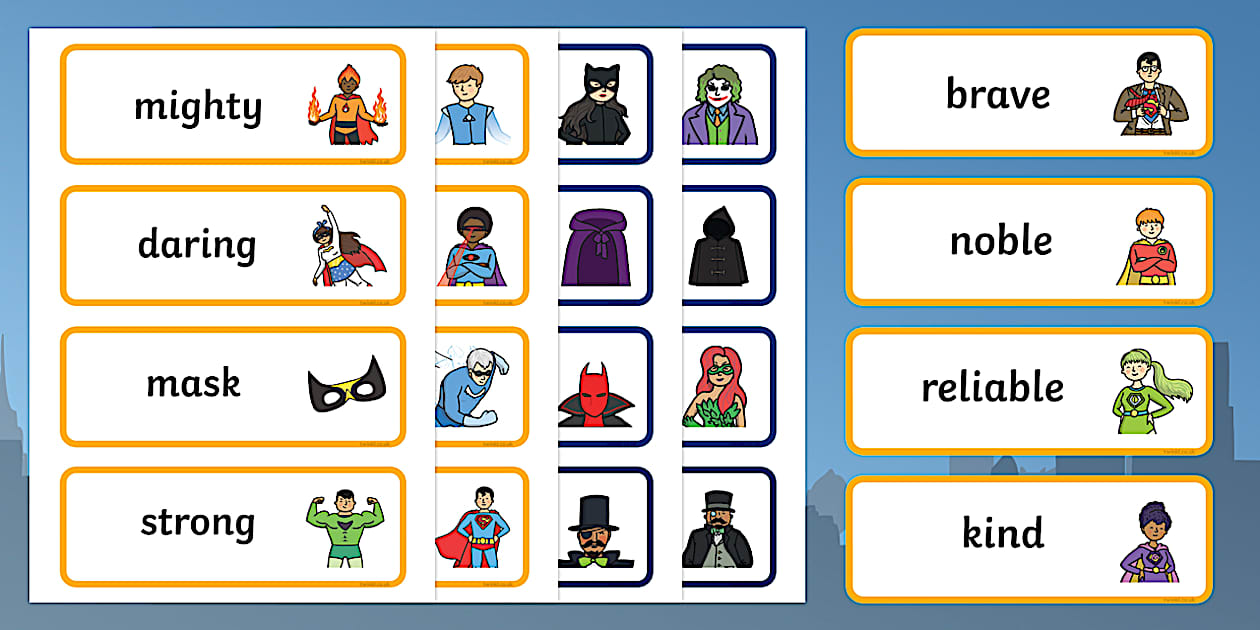 Precursive Superhero Hero and Villain Word Cards - Twinkl